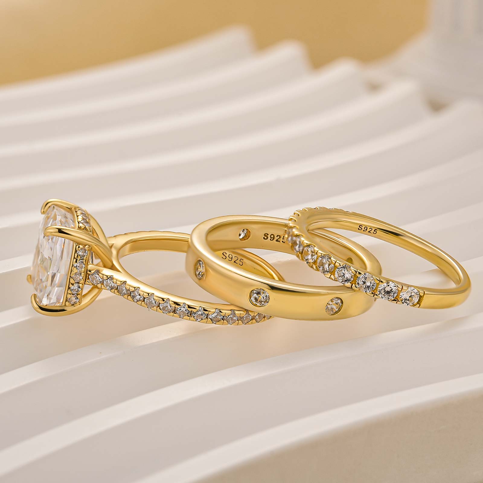 3PC 3.0Ct Cushion Cut Wedding Ring Set With Two Classic Wedding Bands ...