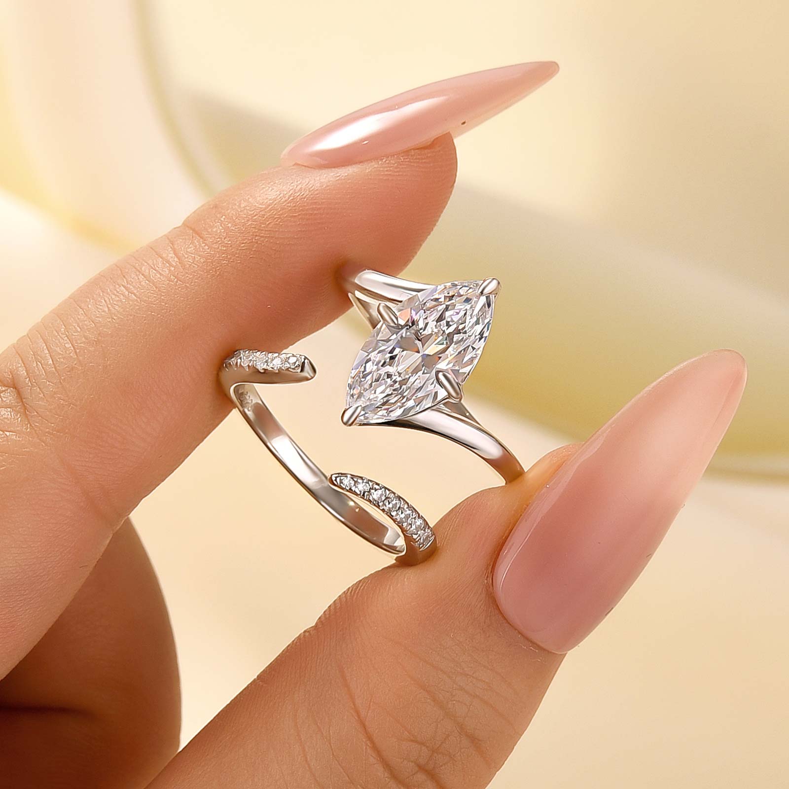 2PC Unique 3.0Ct Marquise Cut Insert Wedding Ring Set For Women In Ste ...