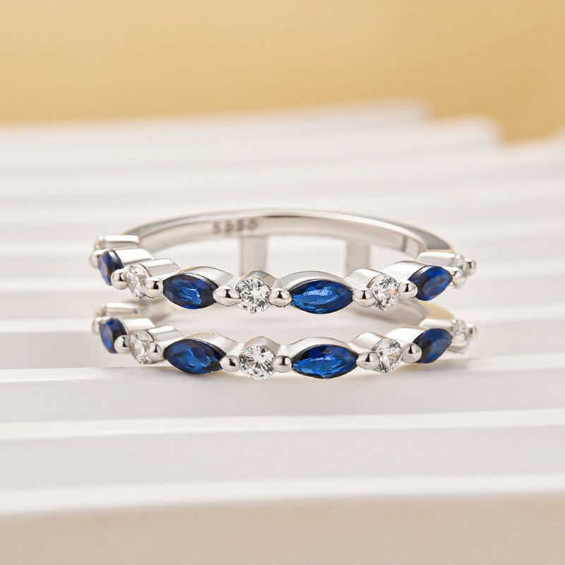 1.0Ct Blue & White Stone Unique Insert Wedding Band Engagement Ring En ...