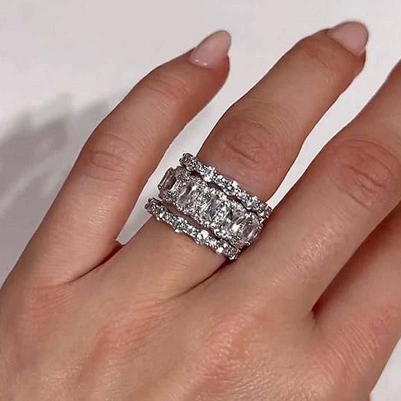 Louily Attractive Cushion Cut 3PC Wedding Band Set For Women In Sterli ...