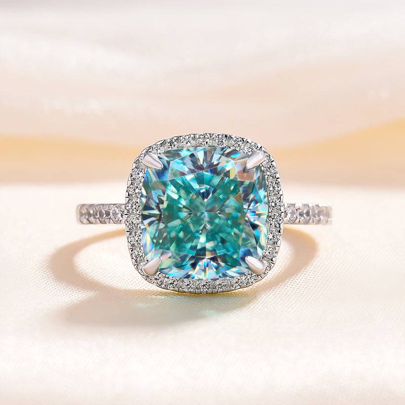 Louily Exquisite Halo Cushion Cut Cyan Blue Engagement Ring In Sterling ...