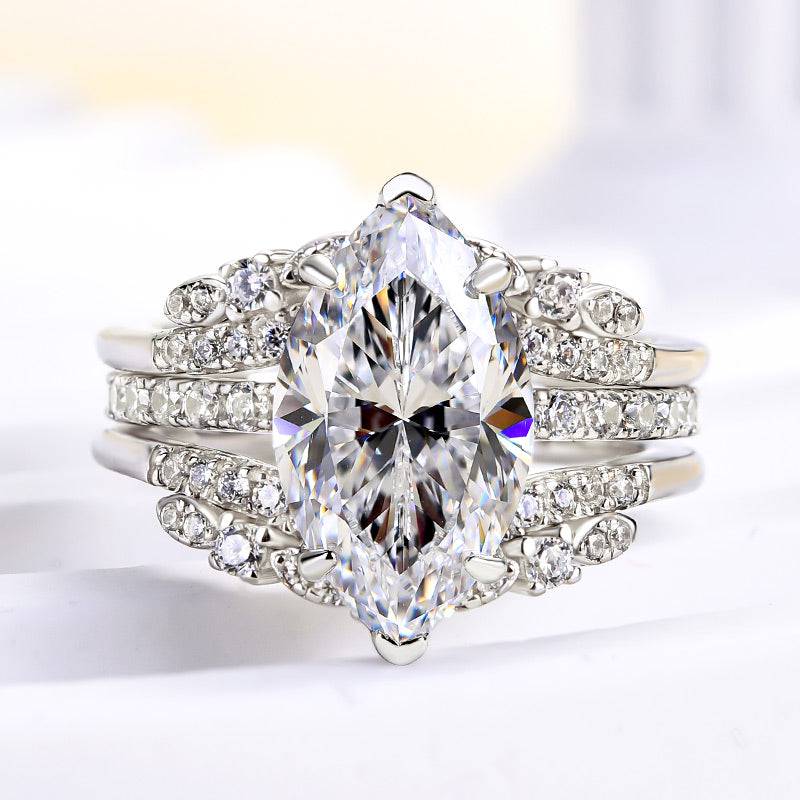 Louily Vintage Marquise Cut Insert Wedding Ring Set In Sterling Silver ...