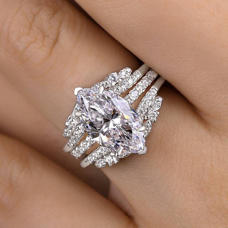 Louily Vintage Marquise Cut Insert Wedding Ring Set In Sterling Silver ...