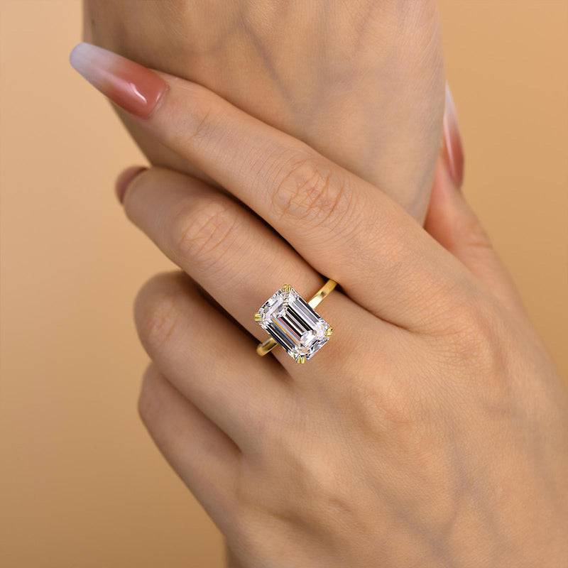 Louily Gorgeous Yellow Gold Emerald Cut Engagement Ring – louilyjewelry