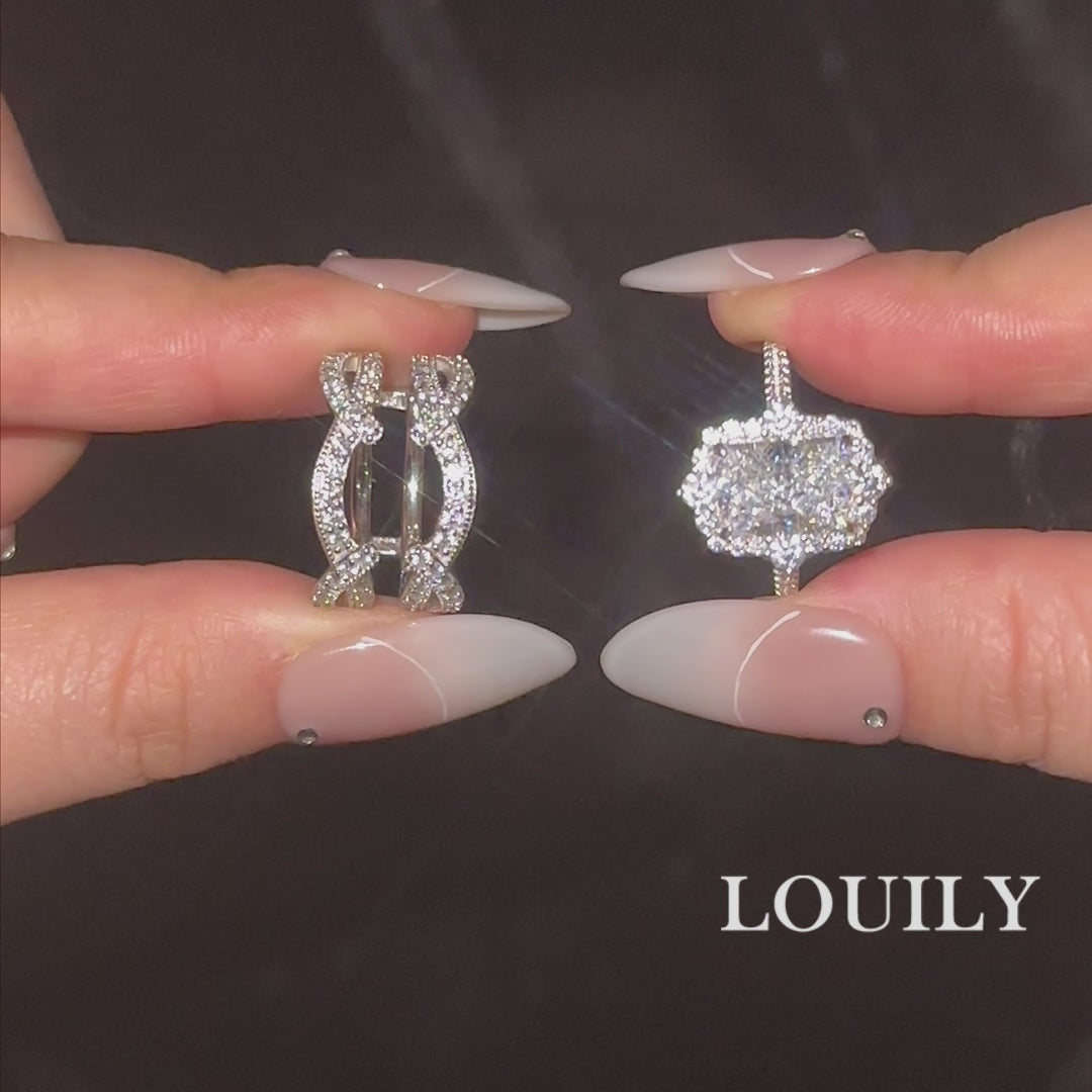 S925 3.0Ct Radiant Cut Halo Insert Wedding Ring Set For Women In Sterl ...