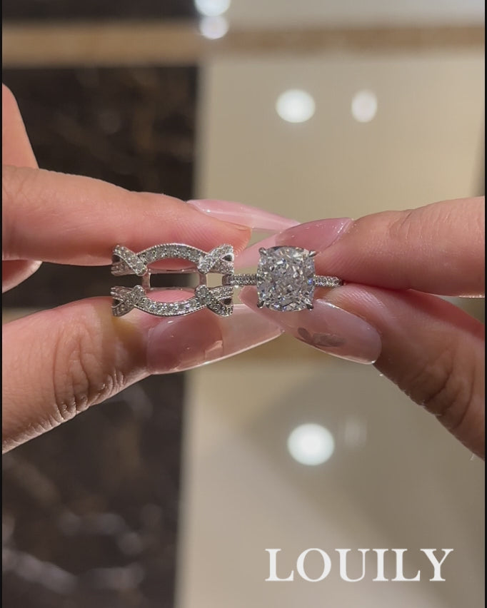 Louily Vintage Cushion Cut Insert Wedding Ring Set For Women In Sterli ...