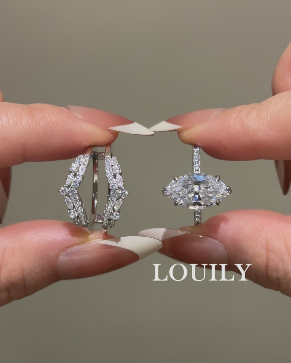 Louily Vintage Marquise Cut Insert Wedding Ring Set In Sterling Silver ...